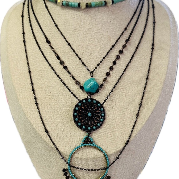 Jewelry | Shyanne Bohemian Blue And Black Layered Necklace | Poshmark